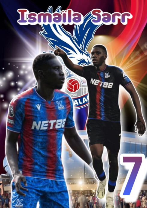 Copy of Black Neon Ismaila Sarr Crystal Palace Football Player A4 ...