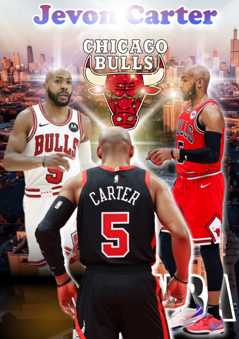 Black Neon Jevon Carter Chicago Bulls Nba Basketball A4 Template ...