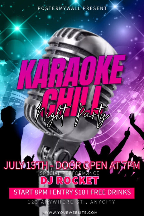 Modèle Black Neon Karaoke Chill Night Party Poster | PosterMyWall