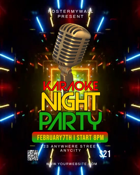 Black Neon Karaoke Night Party Instagram Portrait Template | PosterMyWall