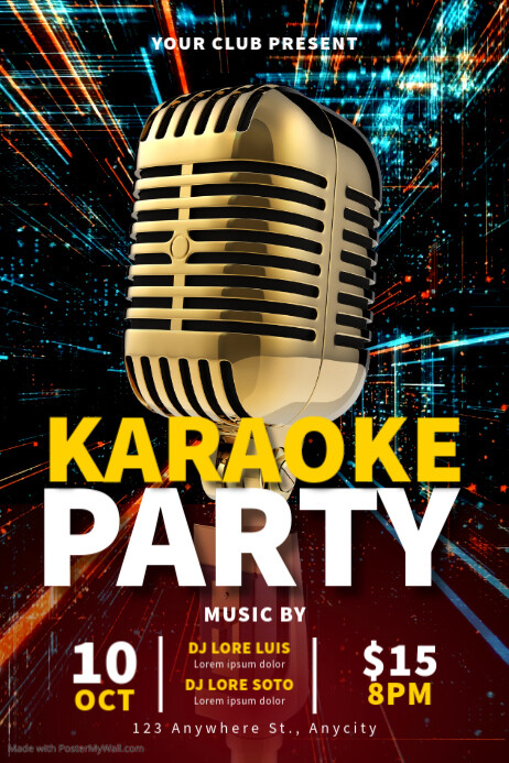 Black Neon Karaoke Party Poster Template | PosterMyWall