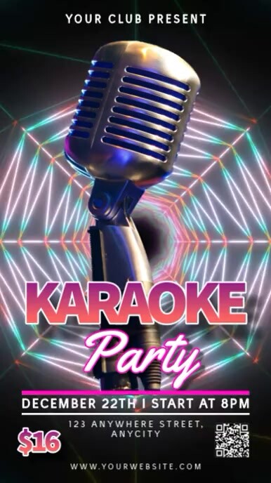 Black Neon Karaoke Party Reel Instagram Template | PosterMyWall