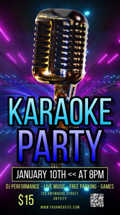 Black Neon Karaoke Party Reel Instagram Template | PosterMyWall