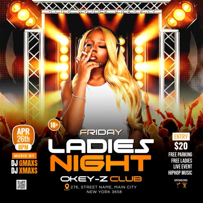 Black neon ladies night club event square video Template | PosterMyWall