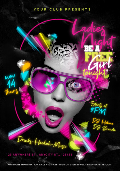 Plantilla de Black Neon Ladies Night Party A4 | PosterMyWall