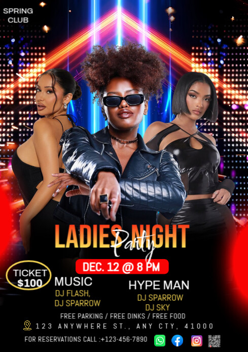 Black Neon Ladies Night Party Flyer A4 Template | PosterMyWall