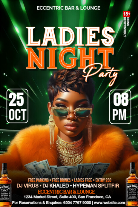 Black Neon Ladies Night Party Poster Template | PosterMyWall
