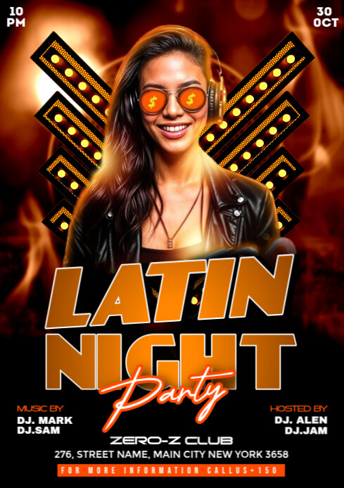 Plantilla de Black Neon Latin Night Party A4 | PosterMyWall