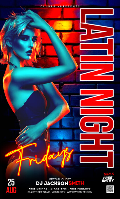 Black Neon Latin Night Party Poster Us Legal Template | PosterMyWall