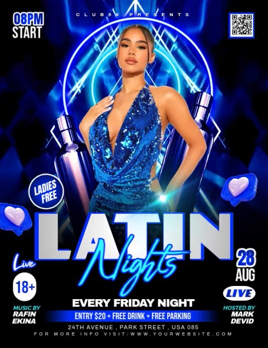 Black Neon Latin Night Party Video Ads Flyer Flyer (us Letter) Template ...