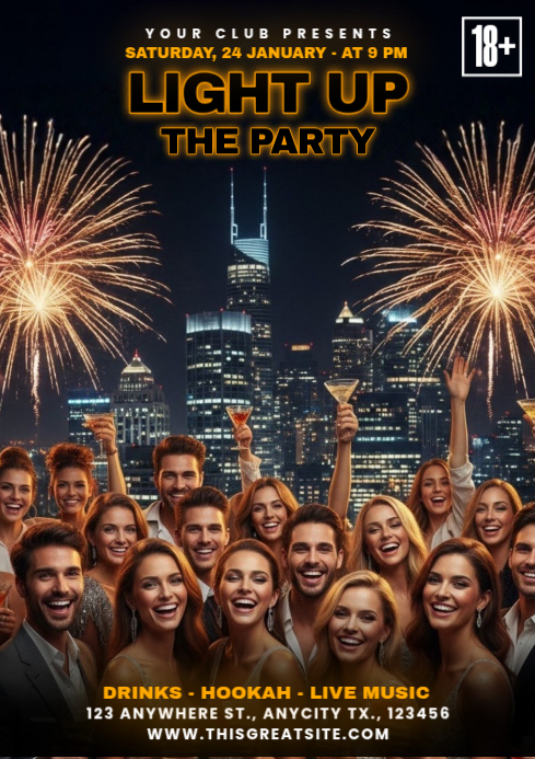 Black Neon Light Up Party A4 Template | PosterMyWall