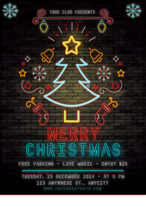 Black Neon Merry Christmas Party A4 Template | PosterMyWall