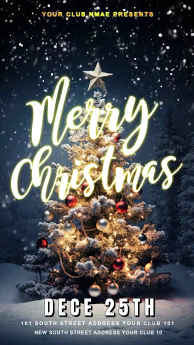 Plantilla de Black Neon Merry Christmas Wish Celebration Flyer Digital ...