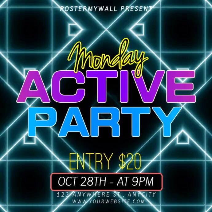 Black Neon Monday Active Party Pos Instagram Template | PosterMyWall