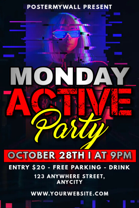 Black Neon Monday Active Party Poster Template | PosterMyWall
