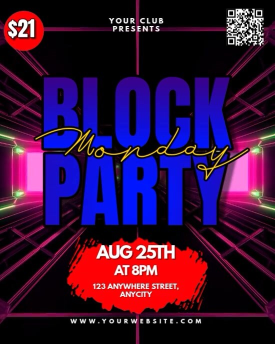 Black Neon Monday Block Party Instagram Portrait Template | PosterMyWall
