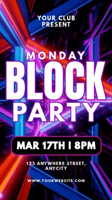 Copy of Black Neon Monday Block Party Reel Instagram | PosterMyWall