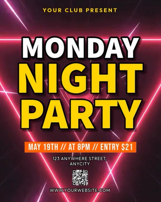 Plantilla de Black Neon Monday Night Party Instagram Portrait ...