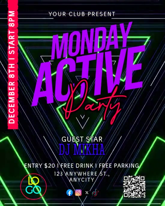 Black Neon Monday Night Party Instagram Portrait Template | PosterMyWall