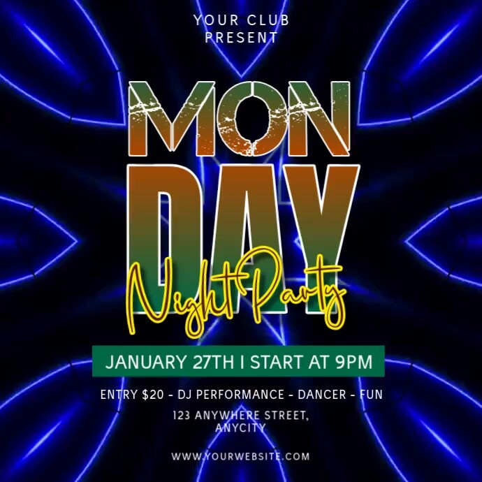 Plantilla de Black Neon Monday Night Party Pos Instagram | PosterMyWall