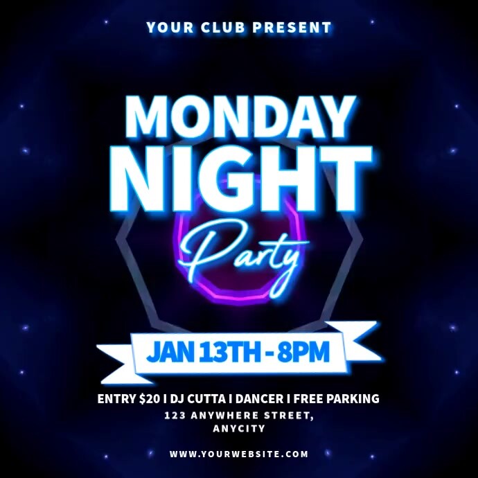 Black Neon Monday Night Party Pos Instagram Template | PosterMyWall