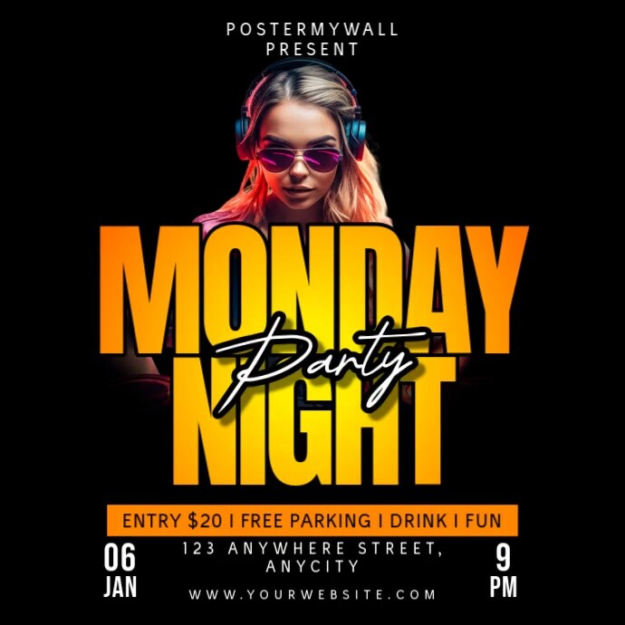 Black Neon Monday Night Party Pos Instagram Template | PosterMyWall