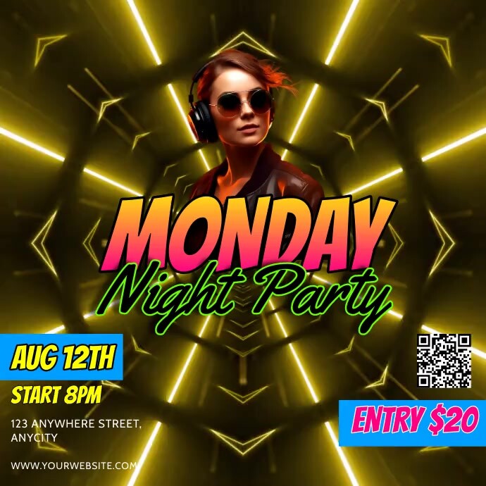 Modèle Black Neon Monday Night Party Pos Instagram | PosterMyWall