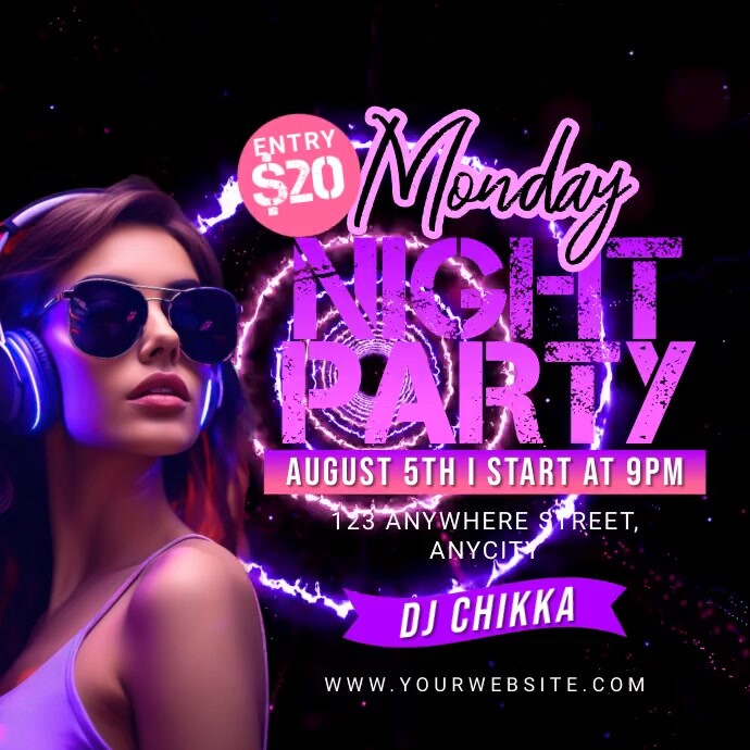 Black Neon Monday Night Party Pos Instagram Template | PosterMyWall