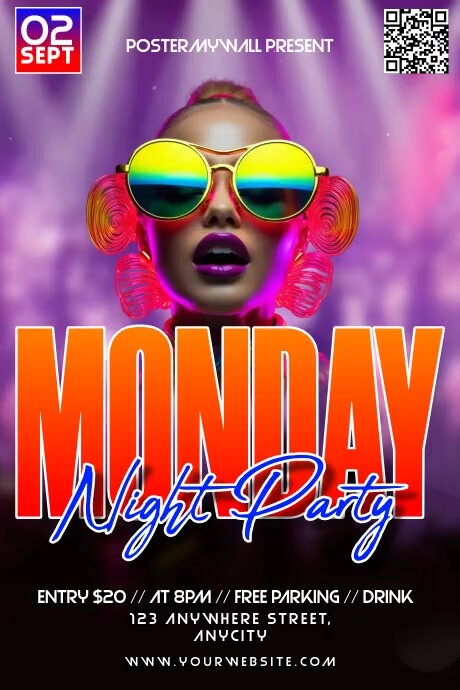 Copy of Black Neon Monday Night Party Poster | PosterMyWall