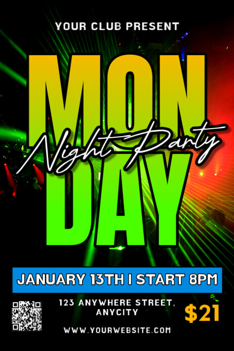 Black Neon Monday Night Party Poster Template | PosterMyWall