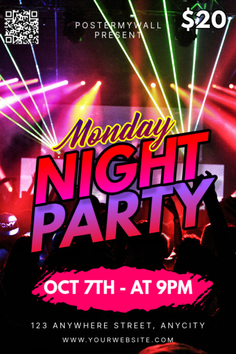 Black Neon Monday Night Party Poster Template | PosterMyWall