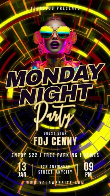 Black Neon Monday Night Party Reel Instagram Template | PosterMyWall