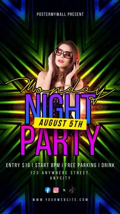 Black Neon Monday Night Party Reel Instagram Template | PosterMyWall