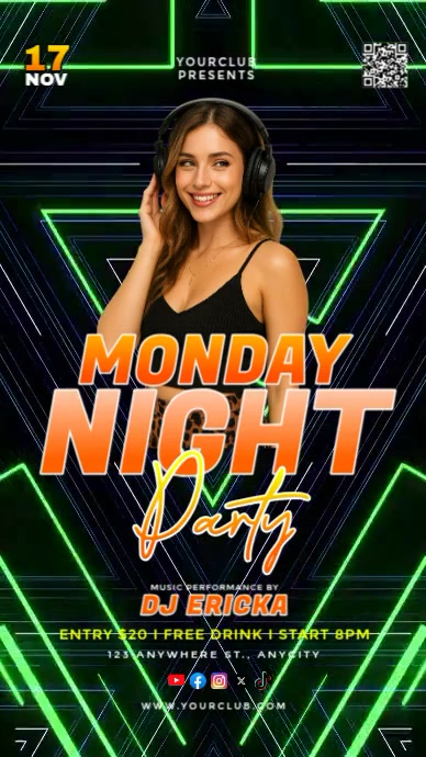Black Neon Monday Night Party Reel Instagram Template | PosterMyWall