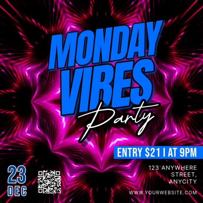 Black Neon Monday Vibes Party Pos Instagram Template | PosterMyWall