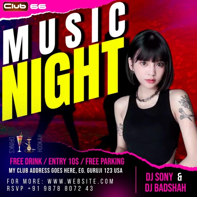 Copy of Black Neon Music Night Retro Party Square (1: | PosterMyWall