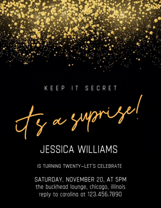 Copy of Black Neon Neon Glitter Gold - Surprise Birthday Invitation ...