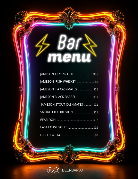 Copy of Black Neon Neon Menu Flyer (us Letter) | PosterMyWall