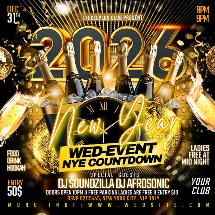 Black Neon New Year 2026 Nye Countdown Flyer Instagram Post Template ...