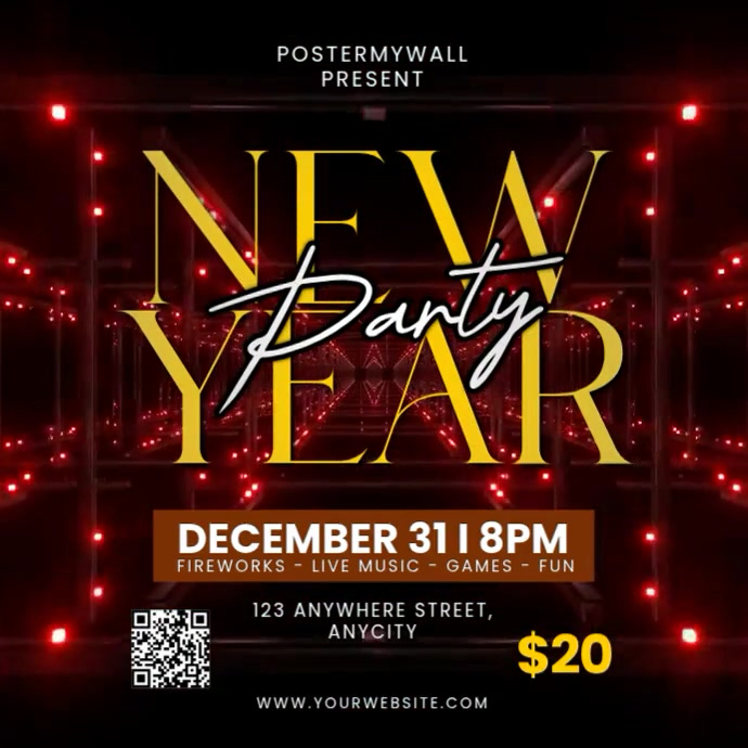 Black Neon New Year Party Pos Instagram Template | PosterMyWall
