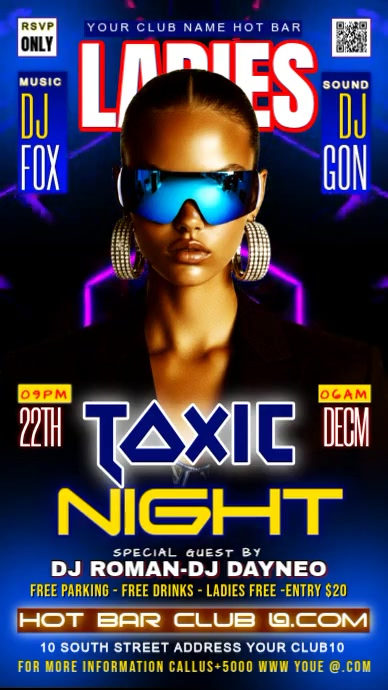 Black Neon Night Club Toxic Ladies Party Flyer Instagram Reel Template ...