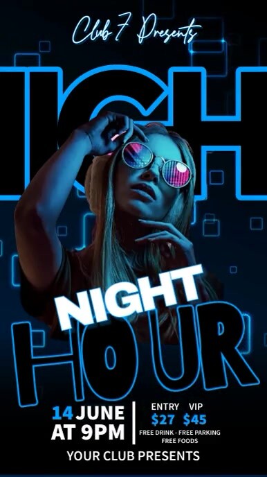Black Neon Night Hour Party Instagram Story Template | PosterMyWall