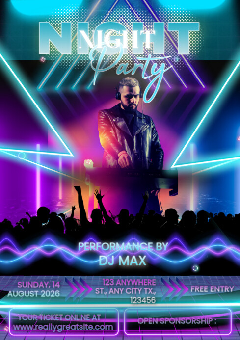 Black Neon Night Party A4 Template | PosterMyWall