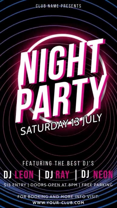 Black Neon Night Party Instagram Reel Template | PosterMyWall