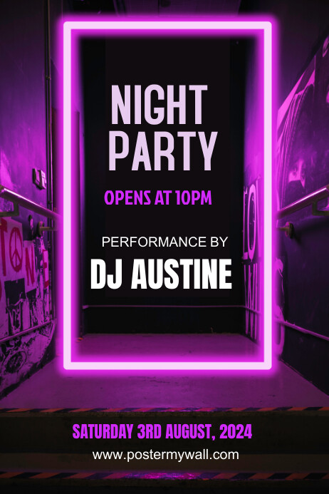 Black Neon Night Party Poster Template | PosterMyWall