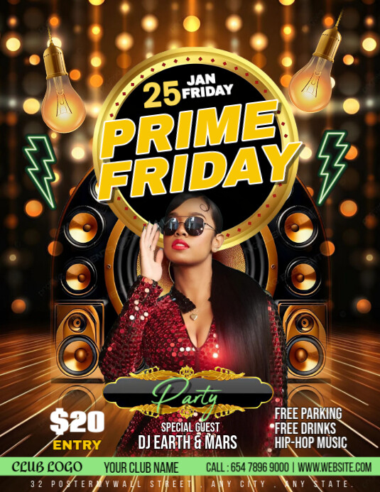 Copy of Black Neon Prime Friday Party Flyer (us Letter) | PosterMyWall