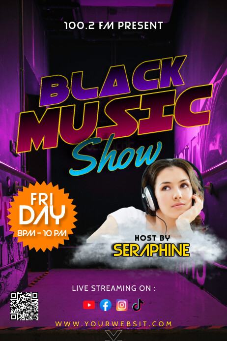 Black Neon Radio Show Poster Template | PosterMyWall