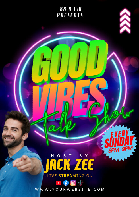 Black Neon Radio Talk Show A4 Template | PosterMyWall