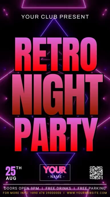 Black Neon Retro Night Party Reel Instagram Template | PosterMyWall