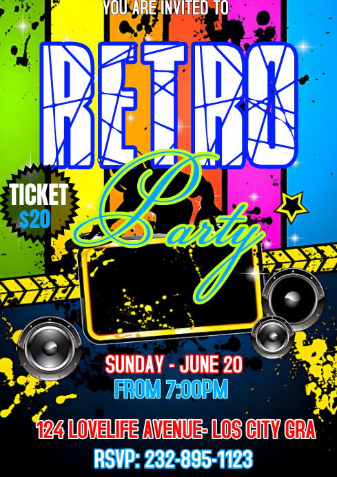 Modèle Black Neon Retro Party Flyer A4 | PosterMyWall